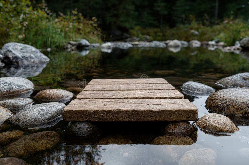 Rustic Wooden Plank Bridge Crosses a Tranquil Stream. Stock ...