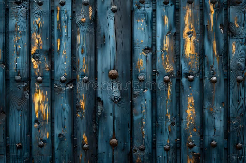 Rustic Wooden Planks with Distressed Blue Paint and Metal Studs for ...