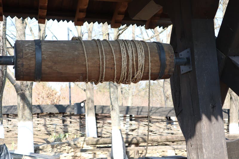 Wooden Pulley System with Rope is an Ancient Architectural Tool Used ...