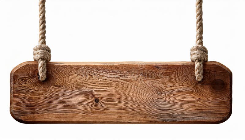 Rustic Wooden Rectangular Sign, Hanging by Ropes, Realistic, on Isolate ...