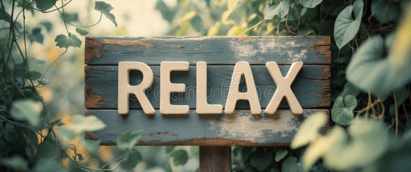 Rustic Wooden Relax Sign for Garden Decor Stock Image - Image of relax ...