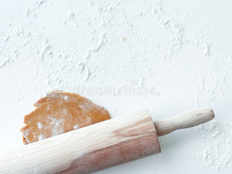 Rustic Wooden Rolling Pin with Cookie Dough on Floured Surface Stock ...