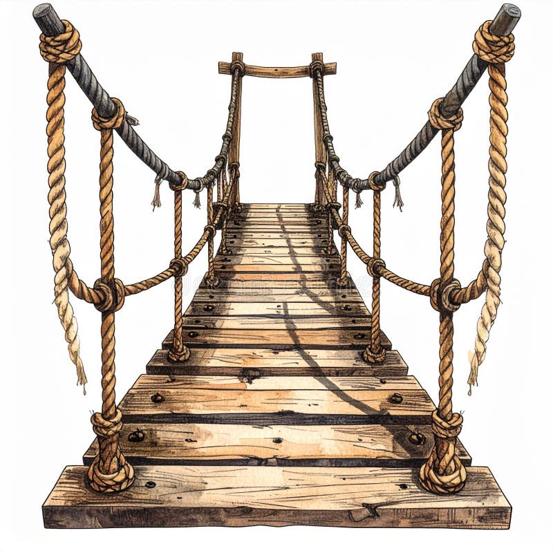 Fashioned Wooden Rope Suspension Bridge Stock Illustrations – 4 ...