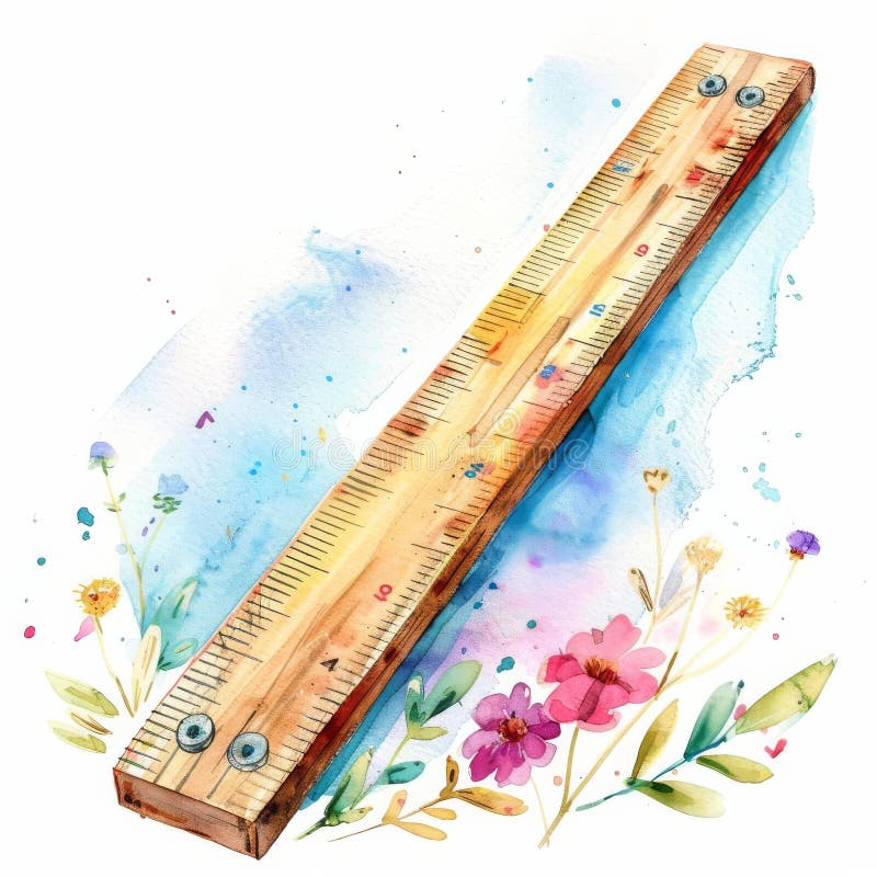 Rustic Wooden Ruler Surrounded by Colorful Flowers in Nature-Inspired ...