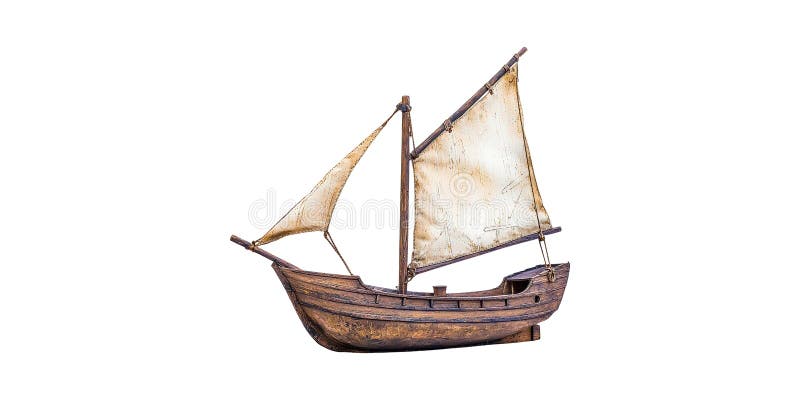 Rustic Wooden Sailing Ship Model with Sails Isolated on Transparent ...