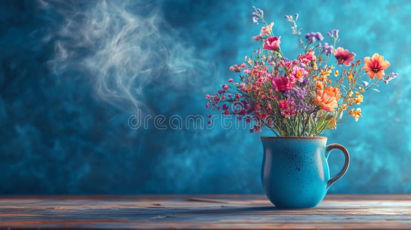 A Rustic Wooden Setting Featuring Vibrant Spring Flowers Alongside ...