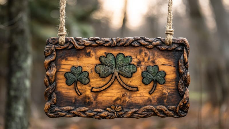 Rustic Wooden Shamrock Sign Hanging Outdoors Stock Illustration ...