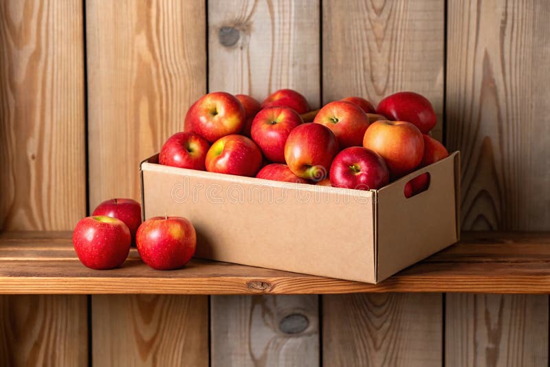 Apples in a Box on a Wooden Shelf Stock Photo - Image of gourmet, color ...