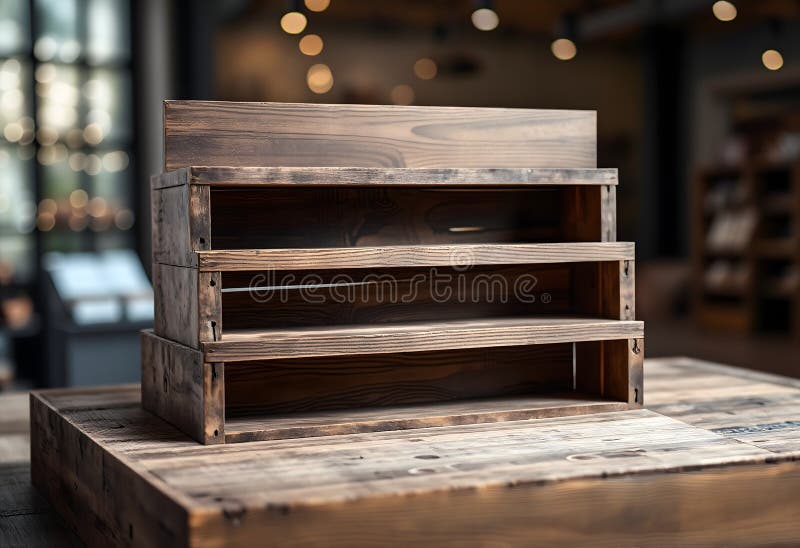 Rustic Wooden Shelf Product Display Stock Illustration - Illustration ...