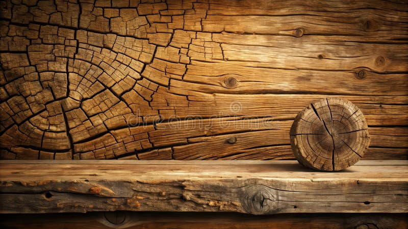 Rustic Wooden Shelf and Weathered Tree Cross Section Display ...