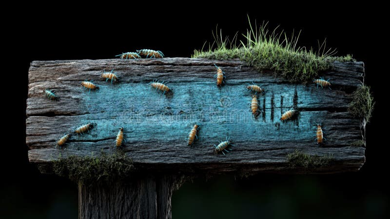 A Rustic Wooden Sign Covered in Moss and Insects Natural Elements ...