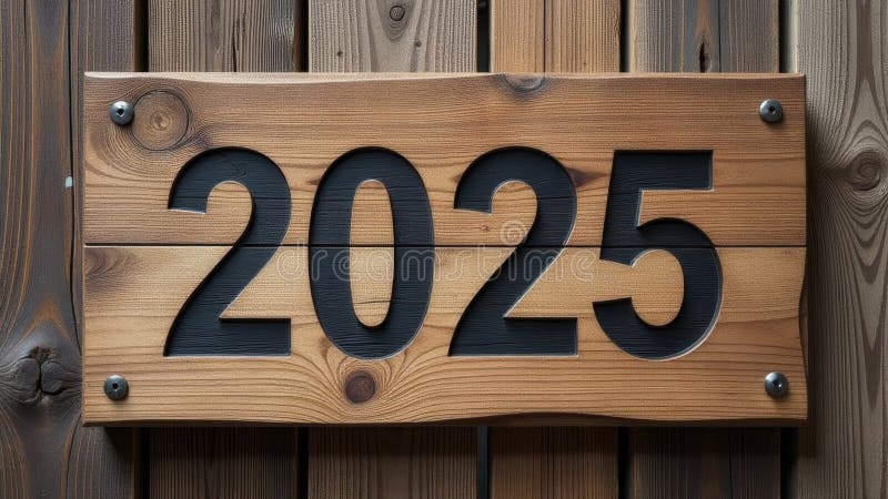 Rustic Wooden Sign with Engraved Number 2025, Stock Image - Image of ...