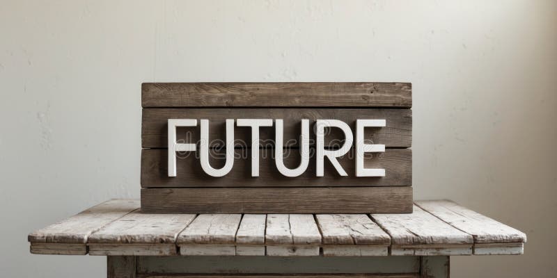 Rustic Wooden Sign with Future Text on Wooden Table Stock Image - Image ...