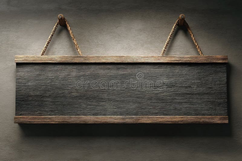 Rustic Wooden Sign Hanging on a Gray Wall, Showcasing an Empty Message ...