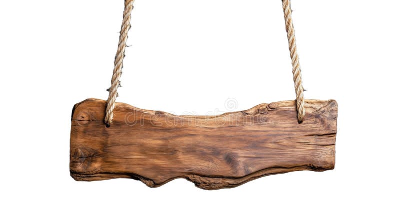 Rustic Wooden Sign Hanging on Rope with Transparent Background Stock ...