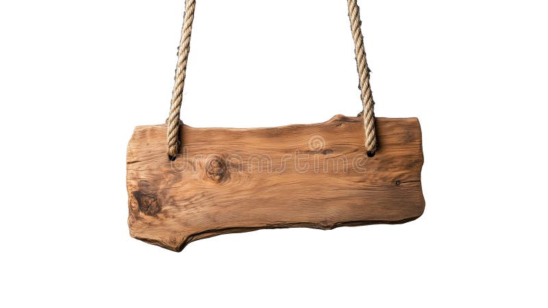 Rustic Wooden Sign Hanging with Rope on Transparent Background Stock ...