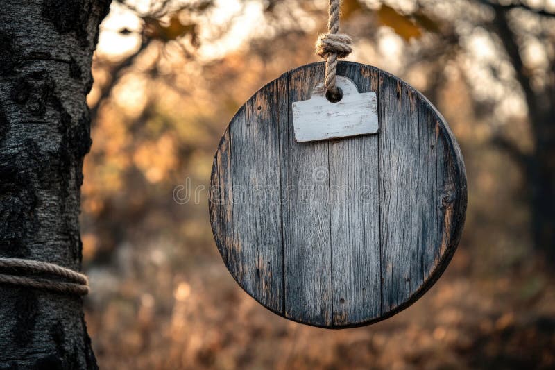A Rustic Wooden Sign Hangs from a Tree Branch Stock Photo - Image of ...