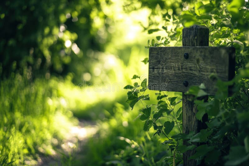 Rustic Wooden Sign Lush Green Forest Pathway Scenery Stock Photos ...