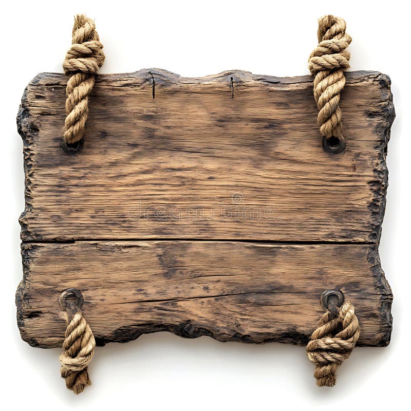 Rustic Wooden Sign with Rope Stock Illustration - Illustration of ...