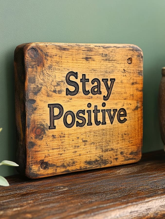 Rustic Wooden Sign with Stay Positive Motivational Message. Stock Image - Image of typography ...