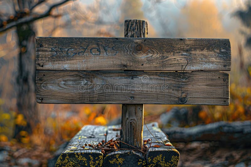 Rustic Wooden Sign with Empty Wooden Signs in Autumn Forest Stock ...