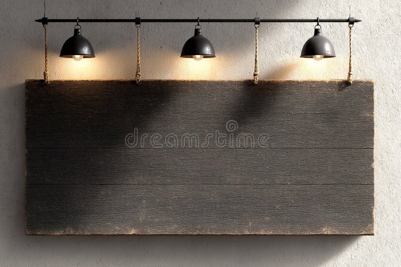 Rustic Wooden Sign with Three Pendant Lights in a Warm, Inviting ...