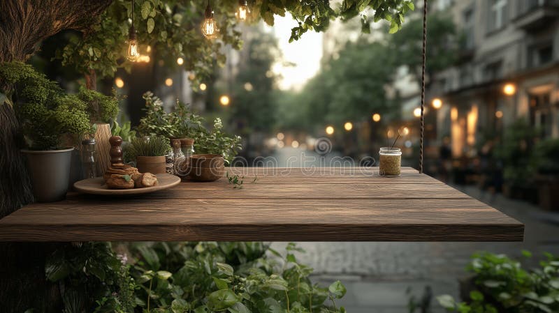 Rustic Wooden Signboard Hanging on Tree in Charming Outdoor Restaurant ...