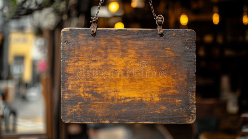 Rustic Wooden Signboard with Weathered Texture Hanging in Soft Bokeh ...