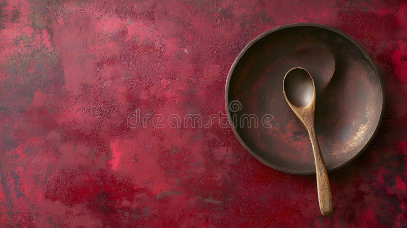Rustic Wooden Spoon on a Deep Red Plate Stock Image - Image of colors ...