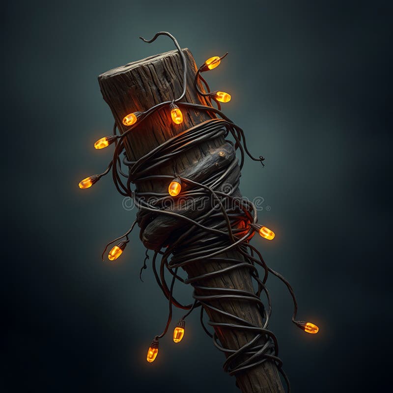 A Rustic Wooden Staff Wrapped with Vines and Glowing Runes Stock ...