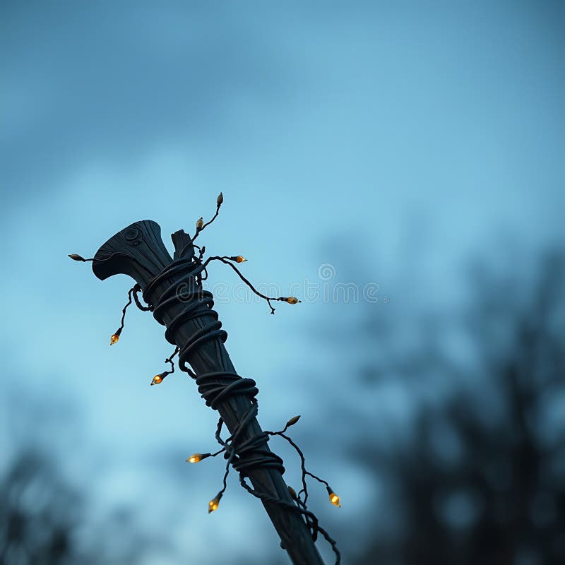 A Rustic Wooden Staff Wrapped with Vines and Glowing Runes Stock ...