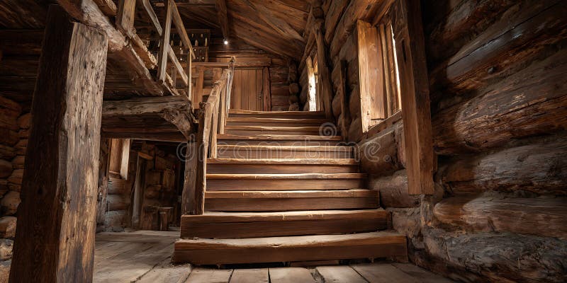 Rustic Wooden Staircase Interior Architecture and Log Cabin Design ...
