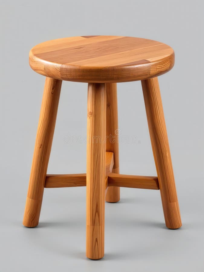 Rustic Wooden Stool with Round Seat on Transparent Background Stock ...