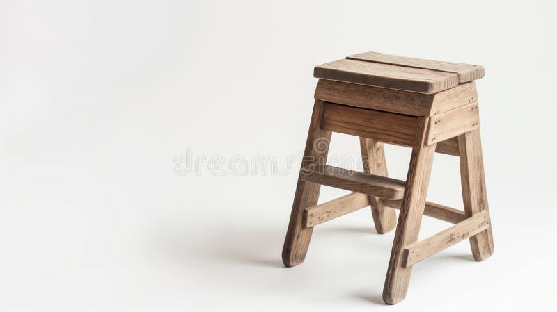 Rustic Wooden Stool with a Simple Design and Natural Finish. Compact ...