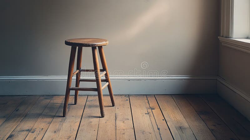 Rustic Wooden Stool by Sunlit Window in Cozy Interior Setting Stock ...