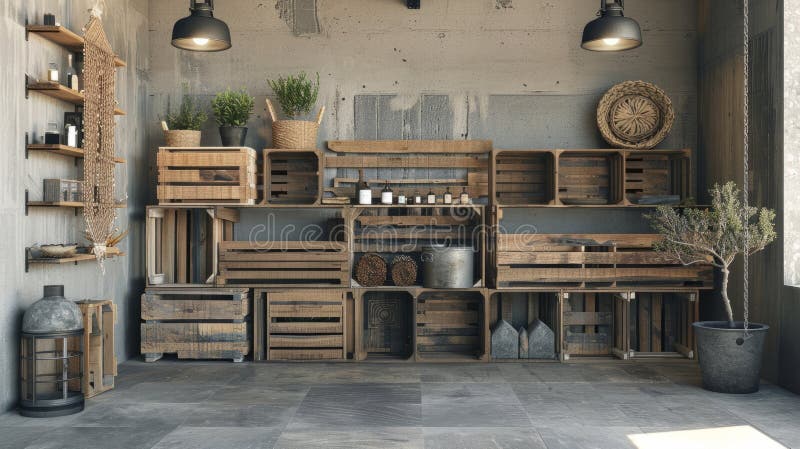 Rustic Wooden Storage Crates Stock Illustration - Illustration of ...