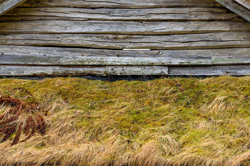 Rustic Wooden Structure with Weathered Texture and Grassy Foreground in ...