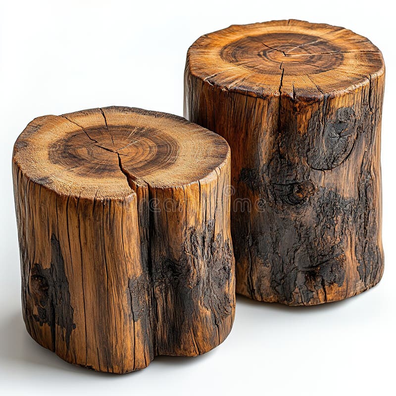 Rustic Wooden Stumps, Studio Shot, White Background, Home Decor Stock ...