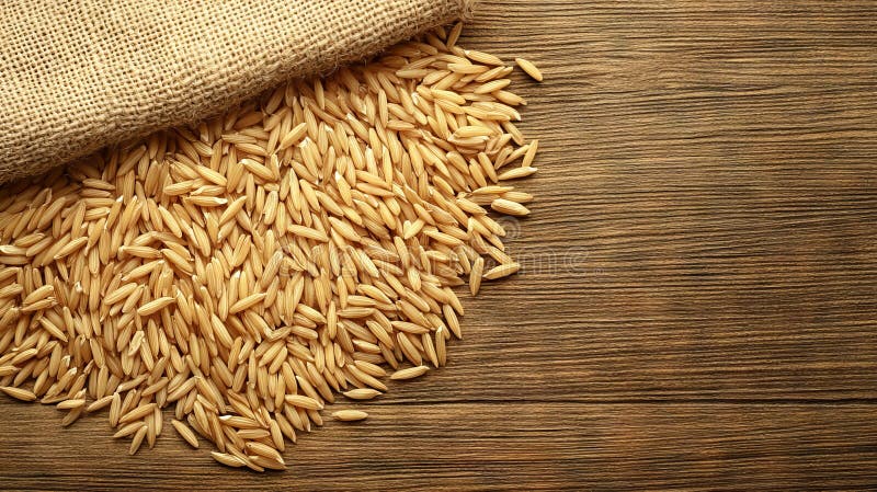 A Rustic Wooden Surface with Grains of Rice, Featuring Empty Space for ...