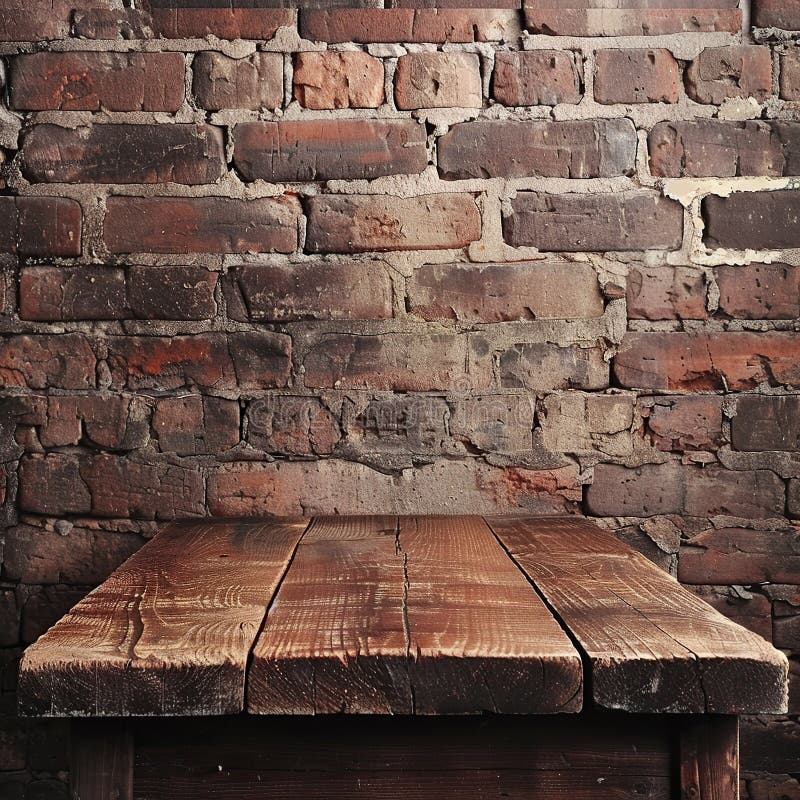 Rustic Wooden Table Against a Brick Wall Stock Illustration ...