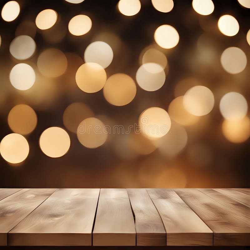 Rustic Wooden Table with a Backdrop of Softly Blurred Golden Bokeh ...