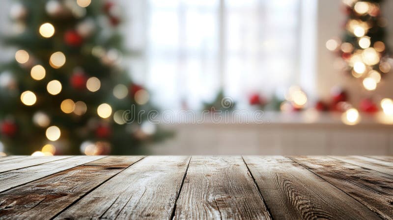 Rustic Wooden Table with Blurred Festive Background Stock Illustration ...