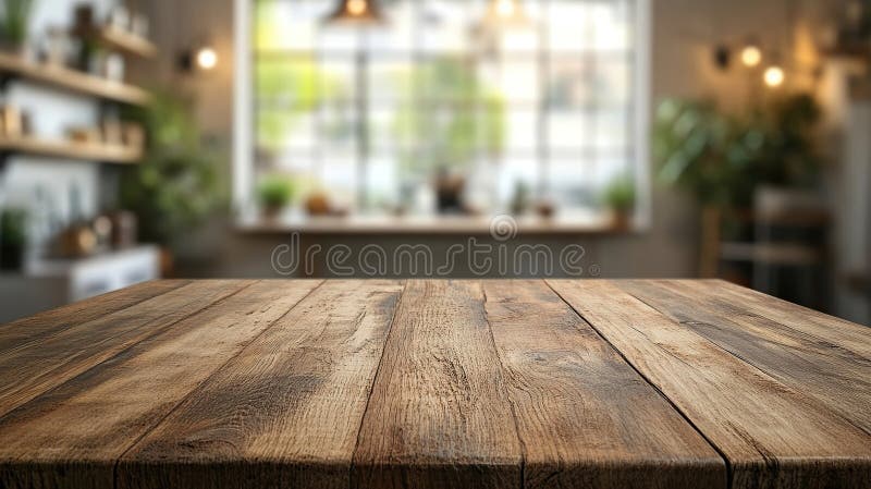 Rustic Wooden Table in Blurred Kitchen Background. (1 Stock ...