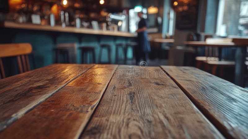 Rustic Wooden Table in a Busy Pub Setting Stock Illustration ...