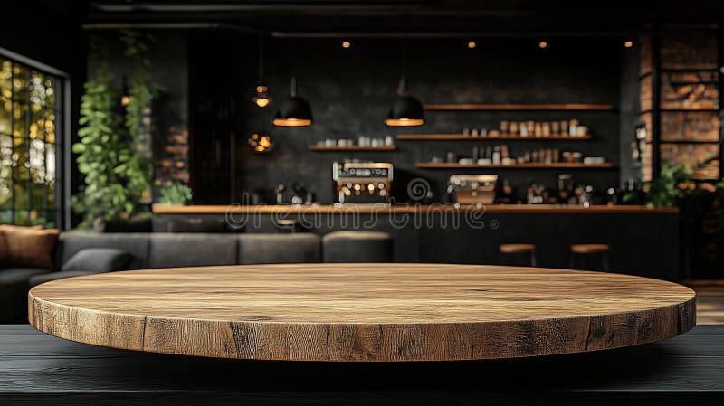 Rustic Wooden Table, Cafe Backdrop, Product Display, Bokeh Lights Stock ...