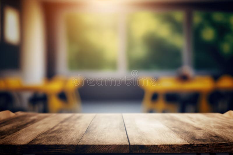 Rustic Wooden Table in Classroom for Displaying Educational Products ...