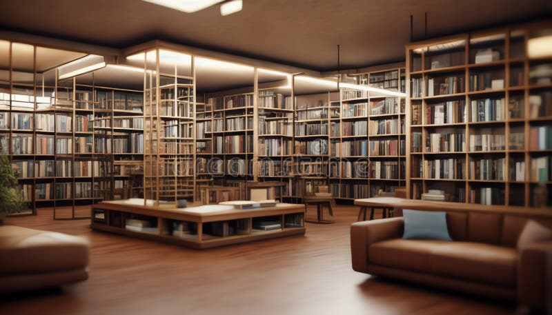 Wooden Tree with Books on Blur Background of Library with Bookshelf ...