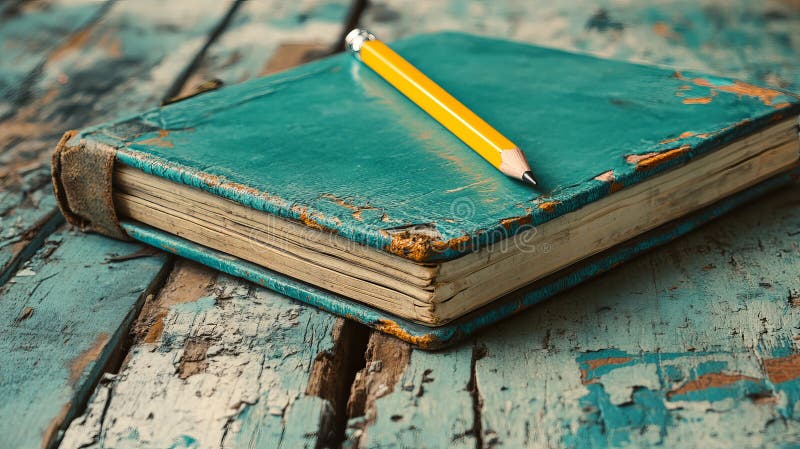 On a Rustic Wooden Table, a Close-up Shot Features a Worn Notebook and ...
