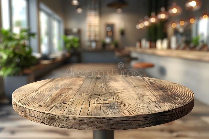 Rustic Wooden Table in Cozy Modern Cafe Interior for Design Use ...