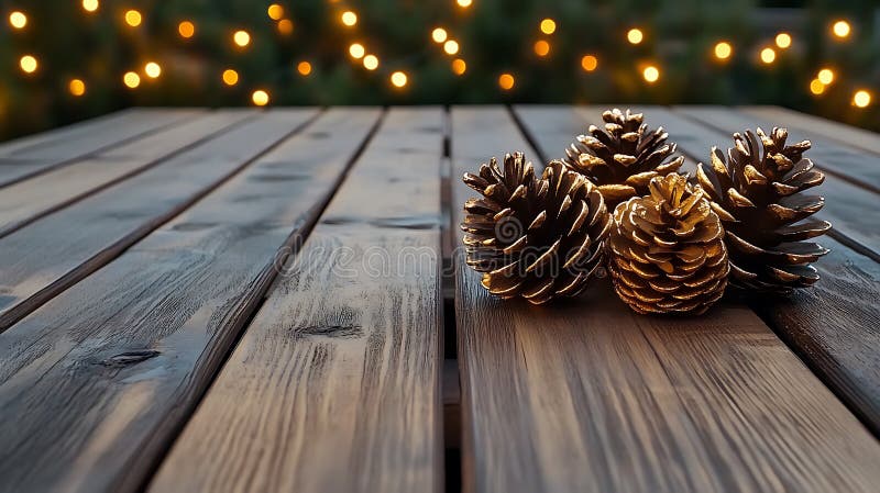 Rustic Wooden Table Decorated with Pine Cones Stock Illustration ...
